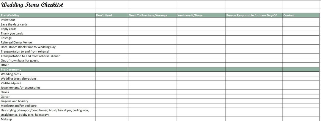 Wedding Items Checklist - Etsy