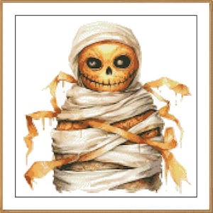Watercolor Cross Stitch Pattern,mummy-wrapped Pumpkin,pattern Keeper ...