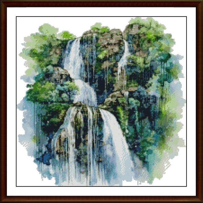 Watercolor Waterfall Cross Stitch Pattern,nature,pattern Keeper ...