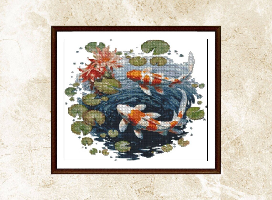 Watercolor Cross Stitch Pattern, Two Koi Fish,japanese Koi Fish ...