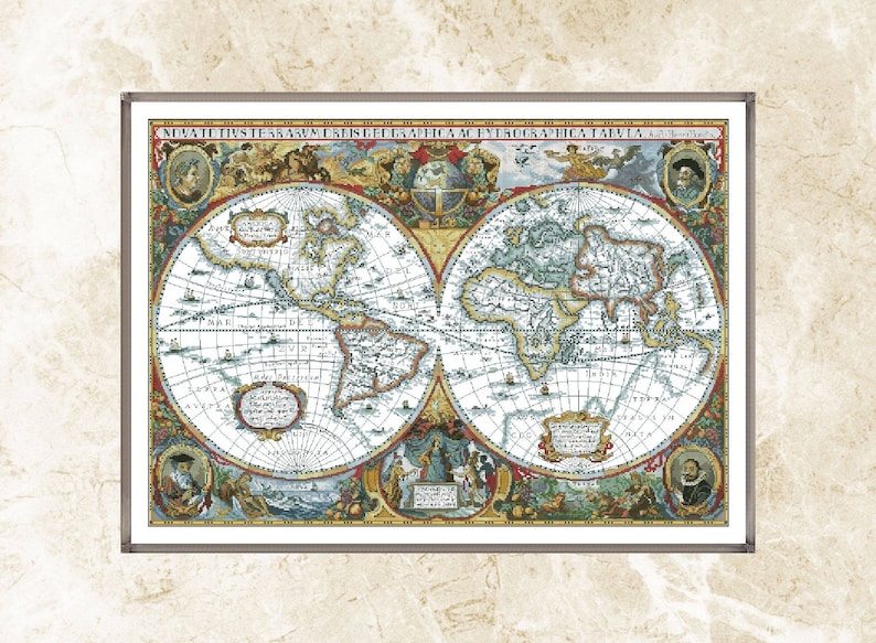 Old World Map Cross Stitch Pattern, Vintage Embroidery (PDF) - Etsy