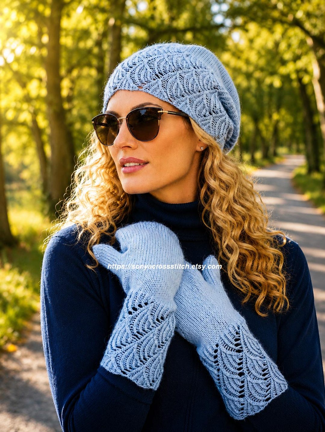 Knitted Lace Beanie & Mittens Pattern PDF | Winter Hat and Gloves Set ...
