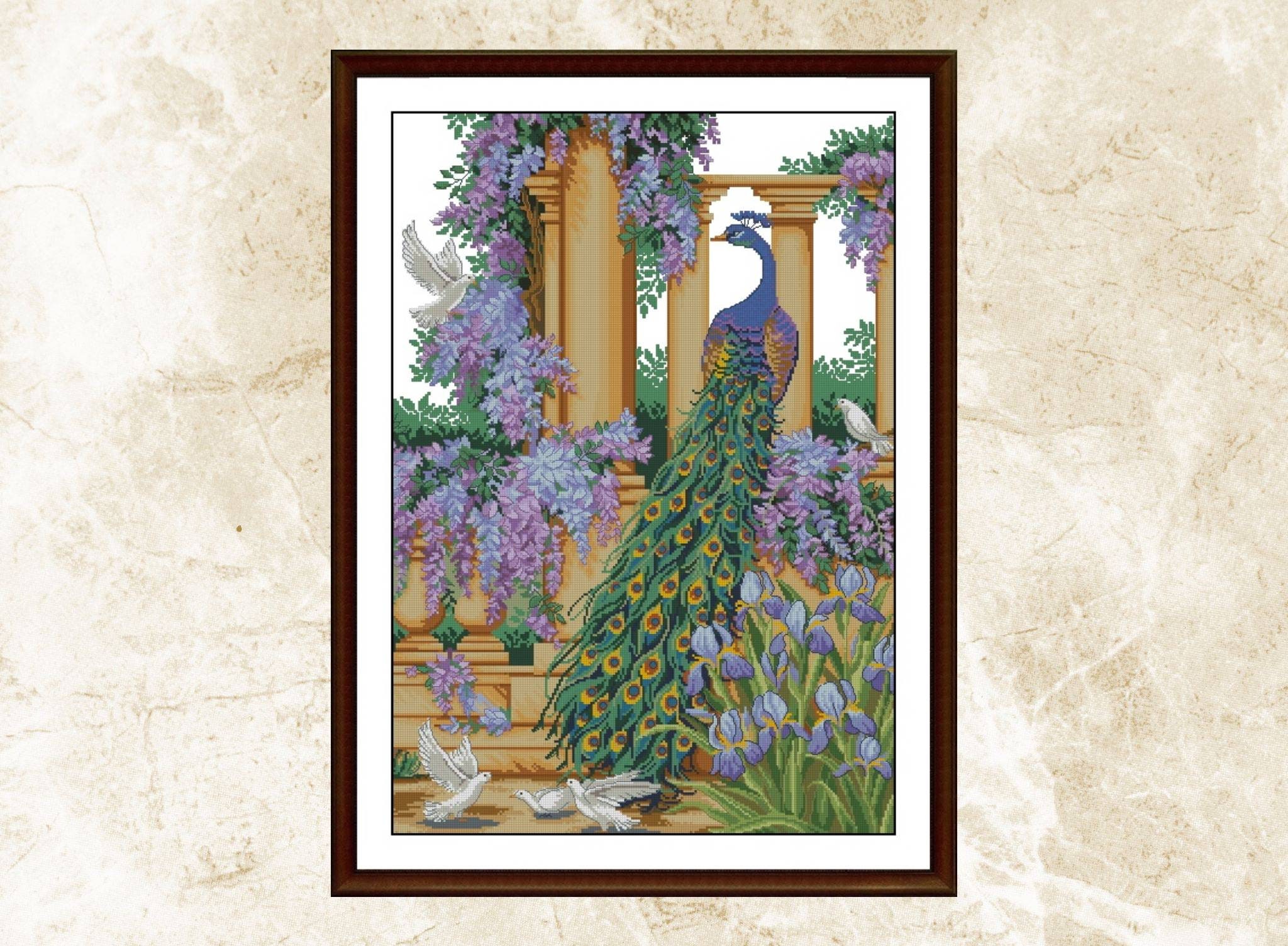 Peacock Cross Stitch Pattern, Peacock in the Garden,pdf , Instant ...
