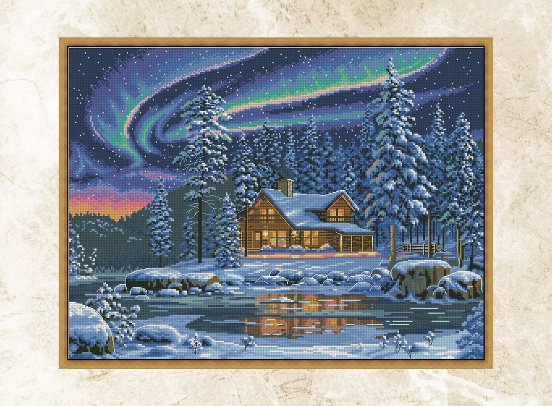 Aurora Cross Stitch Patterns,aurora Cabin,counted Cross Stitch,pattern ...