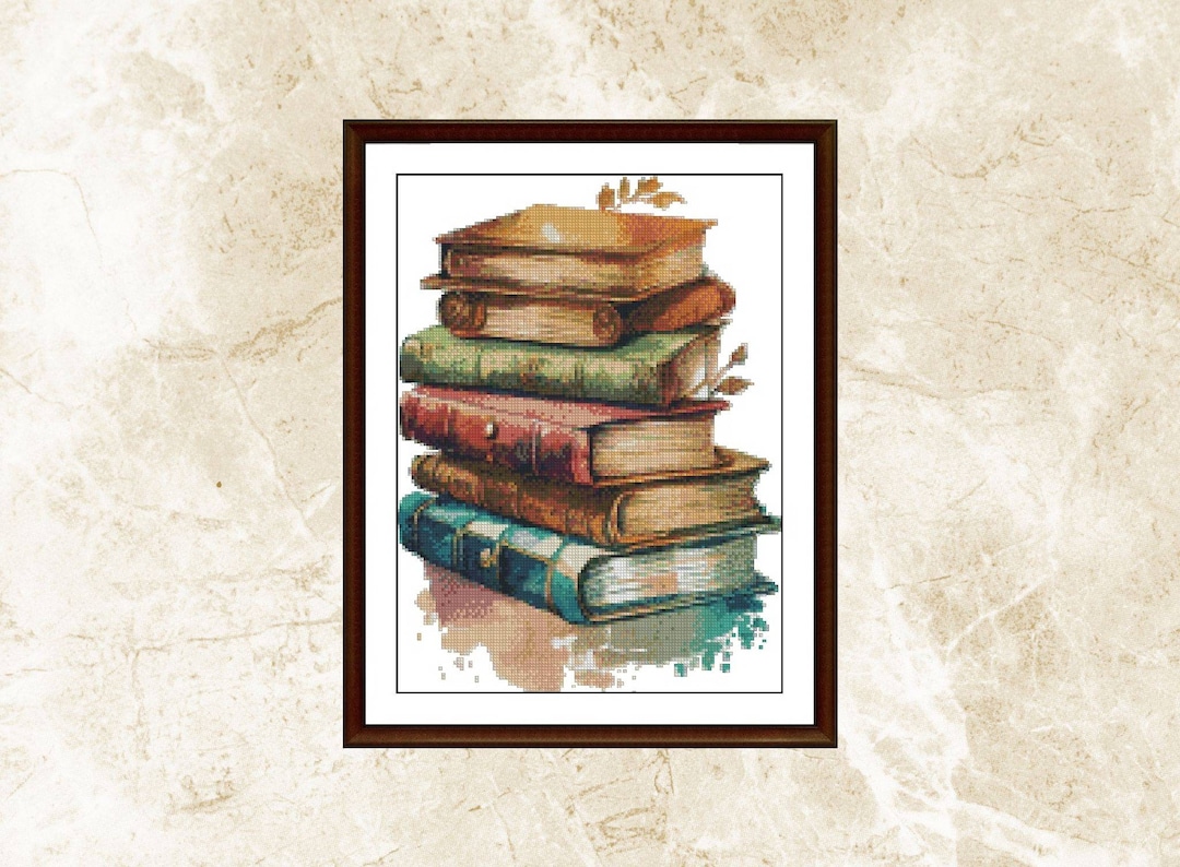 Watercolor Book Cross Stitch Pattern,vintage Books,embroidery,counted ...