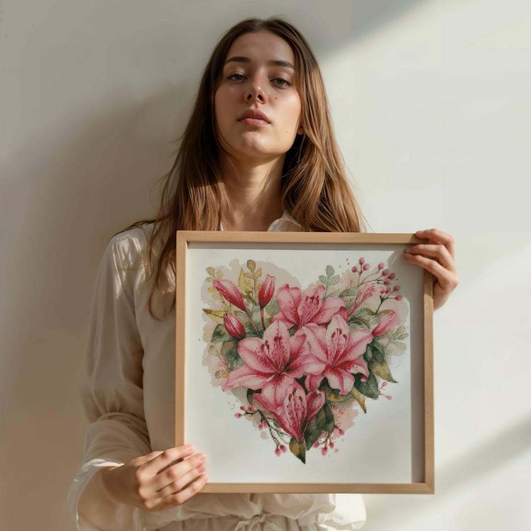 Cross Stitch Pattern,pink Lily Flower Heart,patern Keeper,plant ...