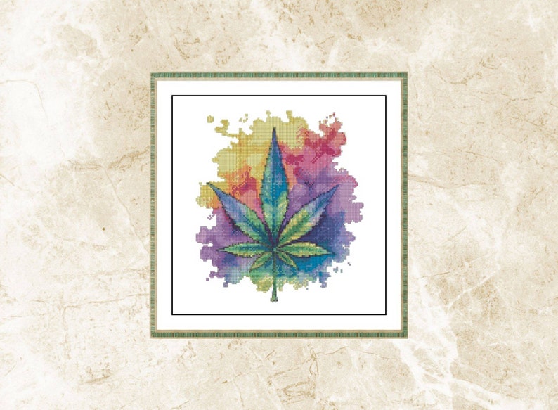Watercolor Cross Stitch Pattern,marijuana Leaf,counted Cross Stitch ...