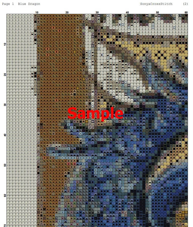 Cross Stitch Pattern,medieval Illuminated Manuscripts Blue Dragon ...