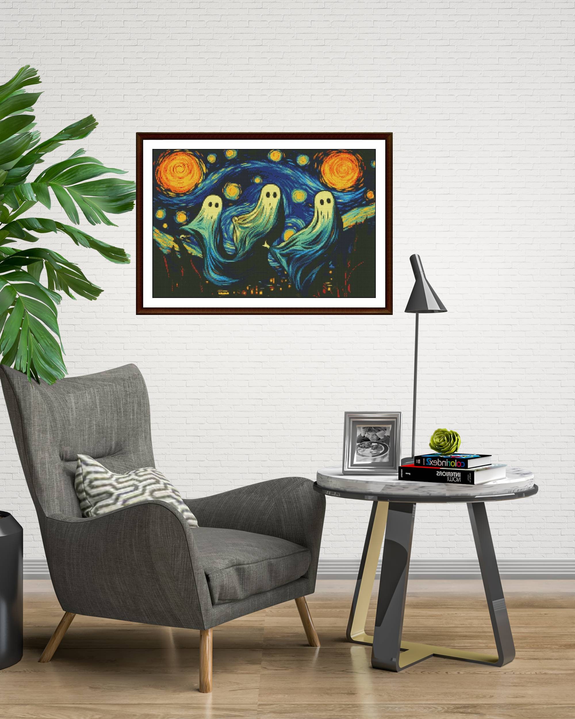 Halloween Starry Night Cross Stitch Pattern: Spooky Van Gogh Style (PDF ...