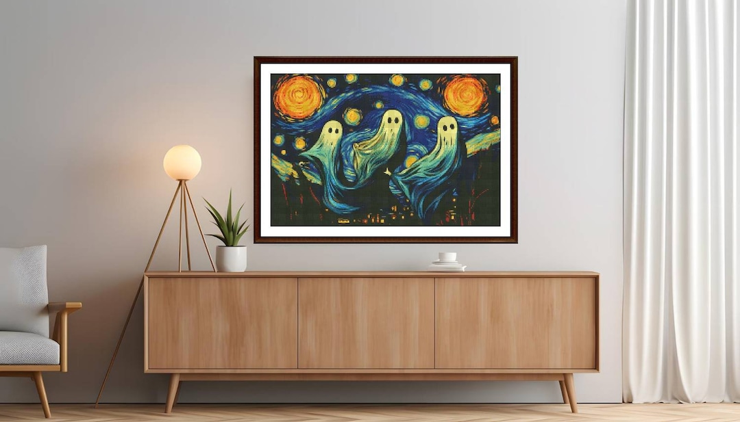 Halloween Starry Night Cross Stitch Pattern: Spooky Van Gogh Style (PDF ...