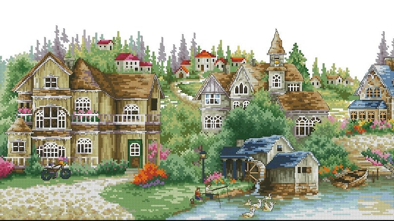 Green Village Cross Stitch Pattern: Victorian Style (PDF Pattern) - Etsy