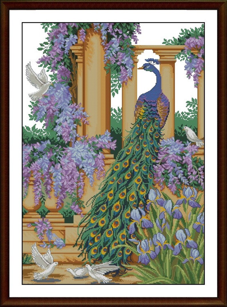 Peacock Cross Stitch Pattern, Peacock in the Garden,pdf , Instant ...