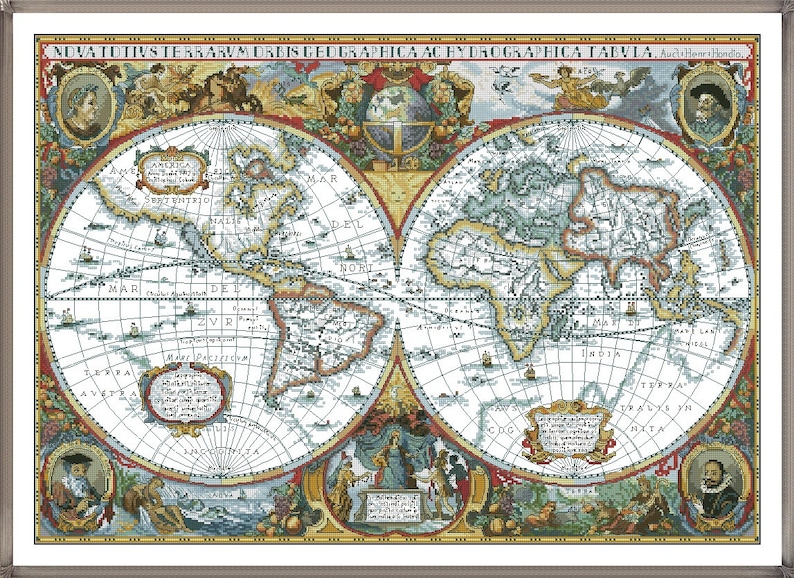Old World Map Cross Stitch Pattern, Vintage Embroidery (PDF) - Etsy