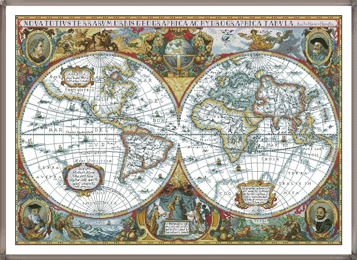 Old World Map Cross Stitch Pattern, Vintage Embroidery (PDF) - Etsy
