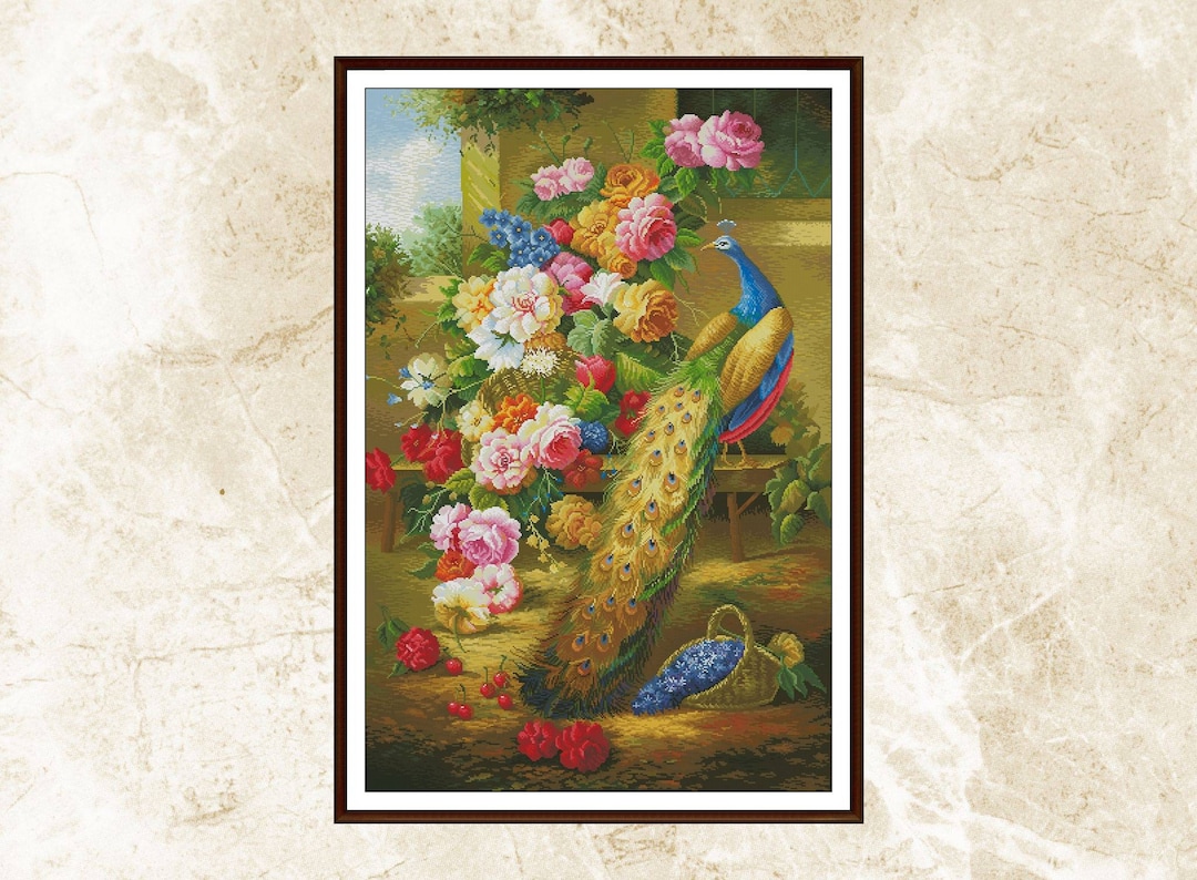Peacocks Cross Stitch Pattern,peacock in the Garden,beautiful Peacock ...