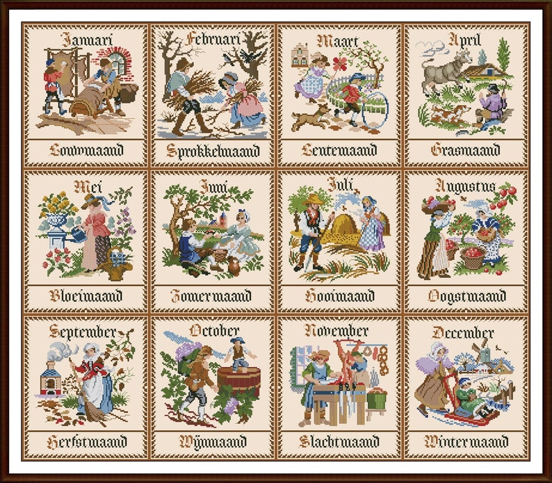 Calendar Sampler Cross Stitch Patternvictorian Country Life - Etsy