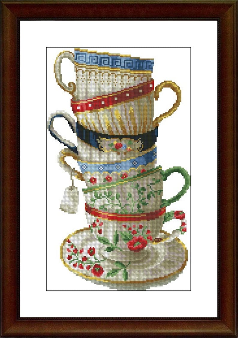 Cups Cross Stitch Pattern, Coffee Cup Set,victorian Tea Cups, Pdf ...