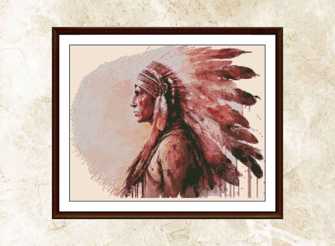 Watercolor Native American Cross Stitch Pattern (PDF Pattern) - Etsy