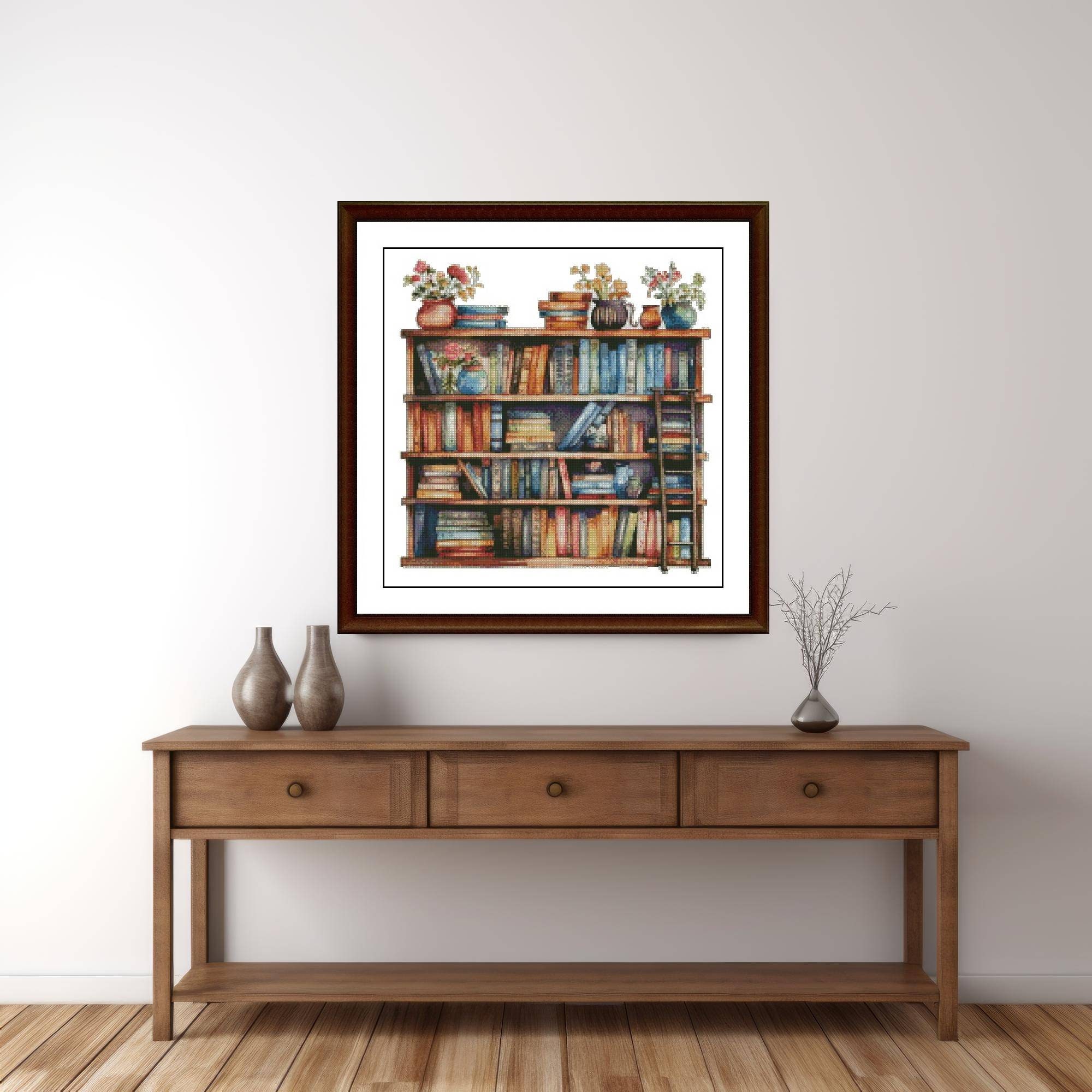 Bookcase Cross Stitch Pattern,books and Flowers in Pots,counted Cross ...