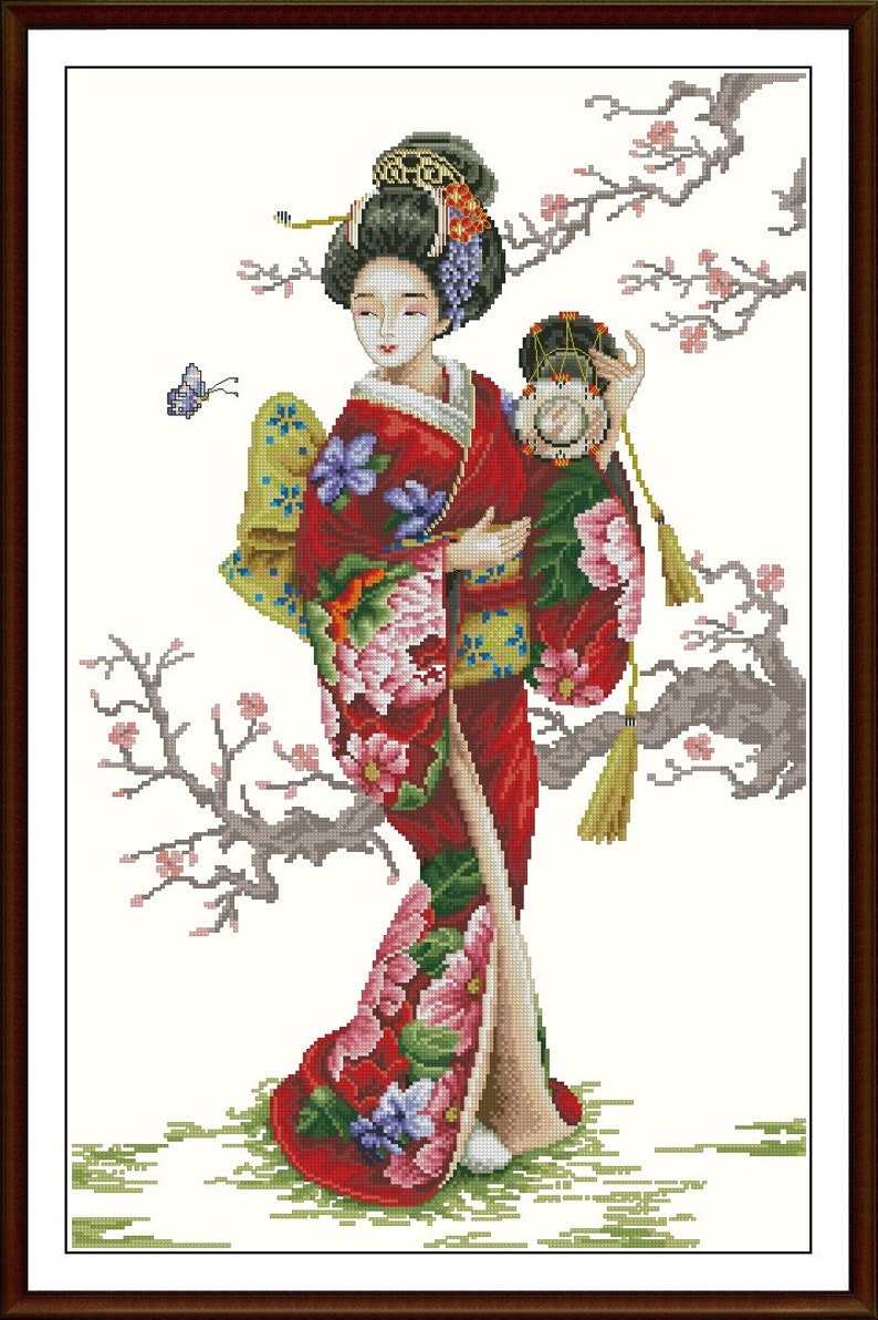 Geisha Cross Stitch Pattern,japanese Women,geisha,embroidery,xstitch ...