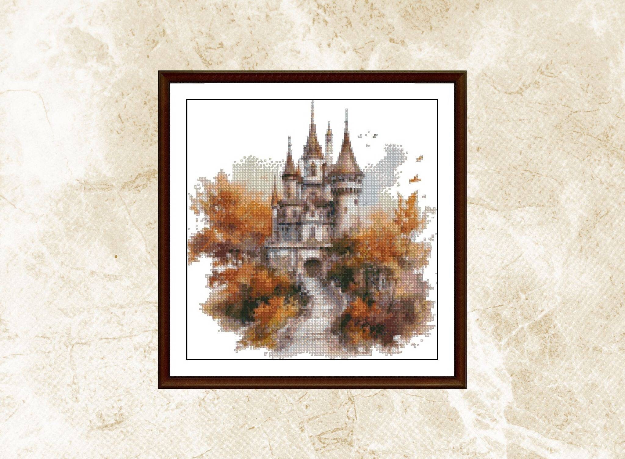 Watercolor Castle Cross Stitch Pattern,the Autumn Castle,tale,landscape ...