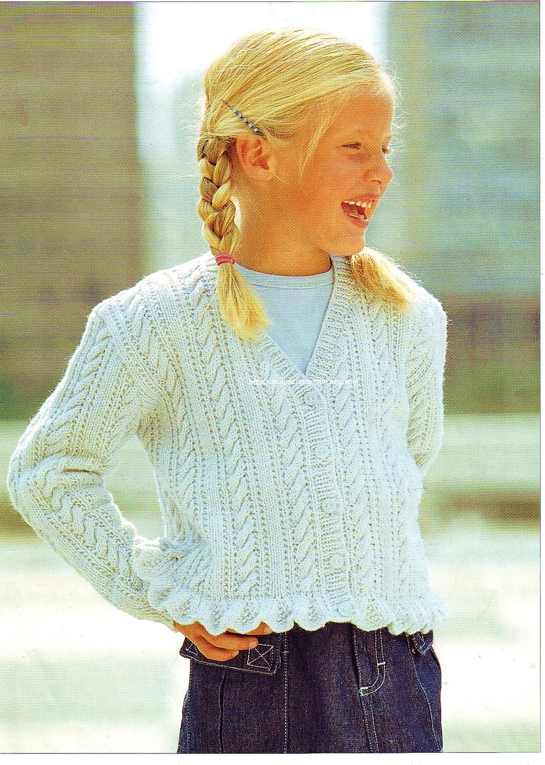 Girls Cable Knit Cardigan Pattern DK | Vintage Buttoned Sweater | Sizes ...