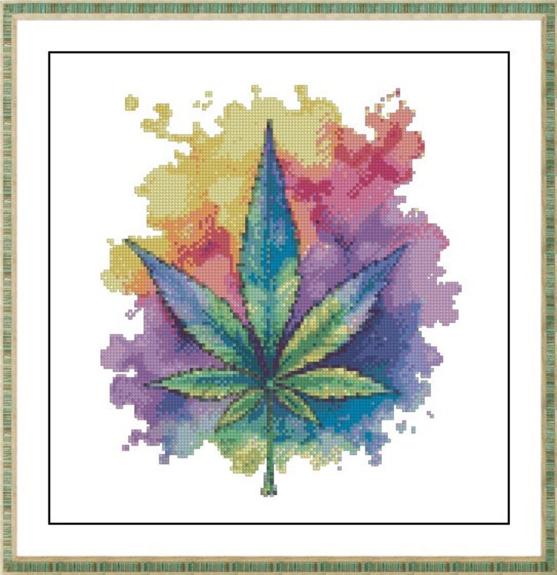 Watercolor Cross Stitch Pattern,marijuana Leaf,counted Cross Stitch ...