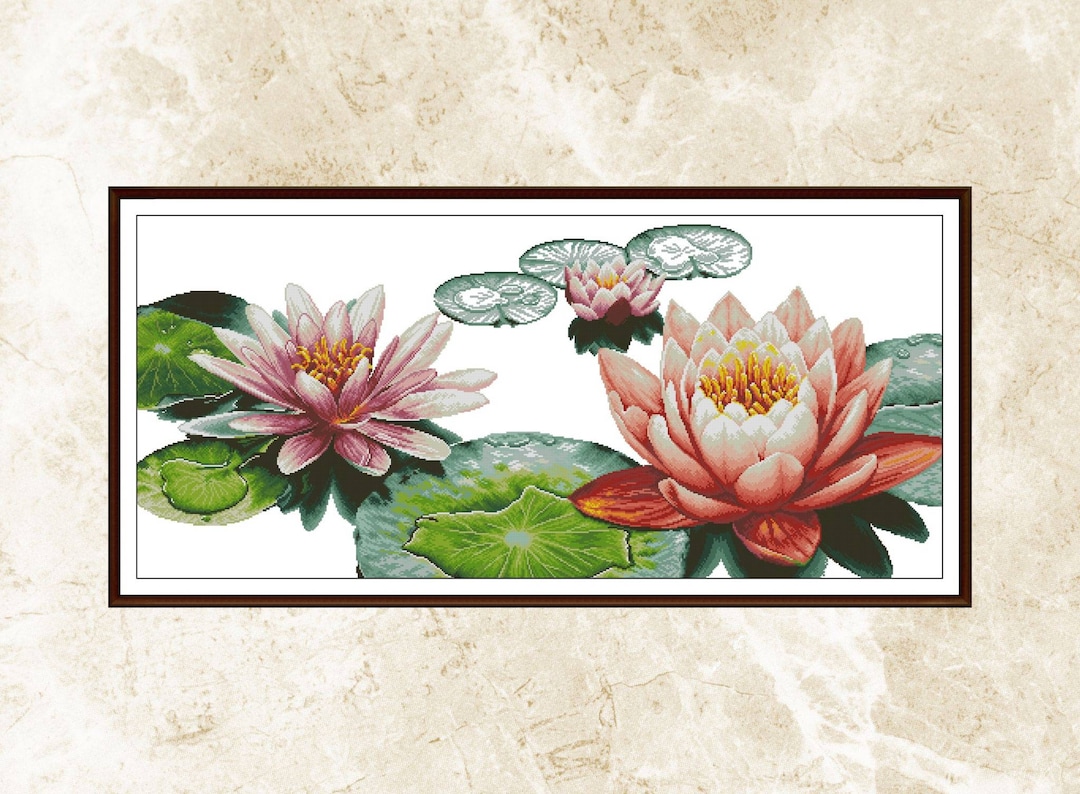 Lotus Cross Stitch Pattern,fresh Lotuses,counted Cross Stitch ...