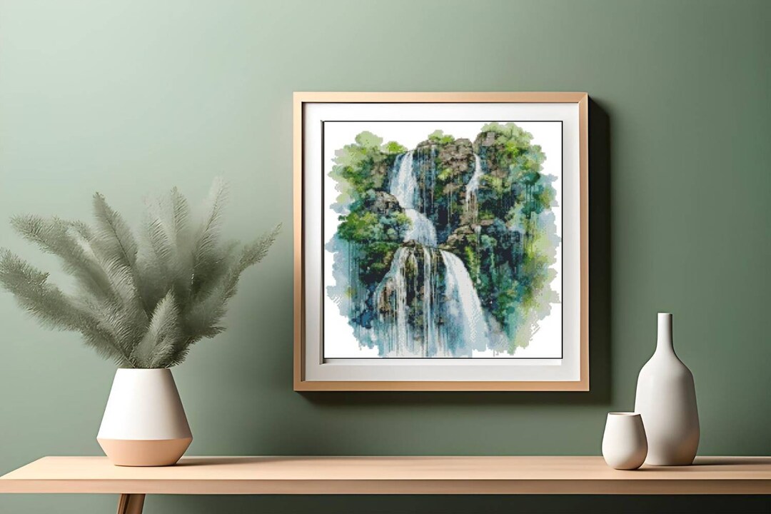 Watercolor Waterfall Cross Stitch Pattern,nature,pattern Keeper ...