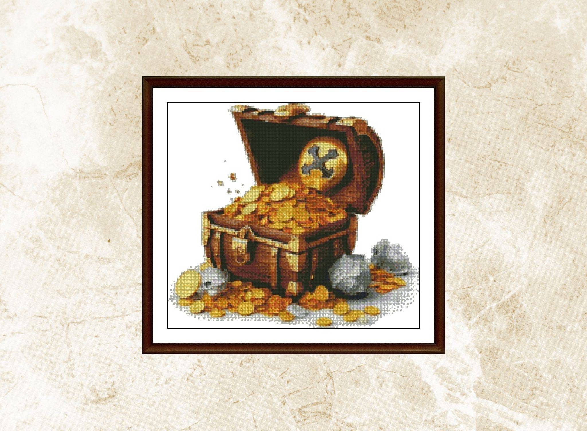 Watercolor Cross Stitch Pattern,gold Filled Chest,xstitxh,pattern ...