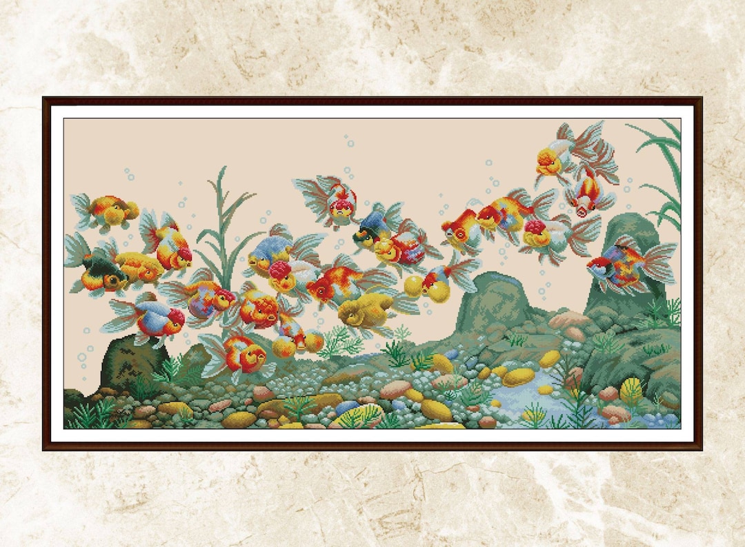Aquarium Cross Stitch Pattern,embroidery,japanese Fish ,aqua World ...