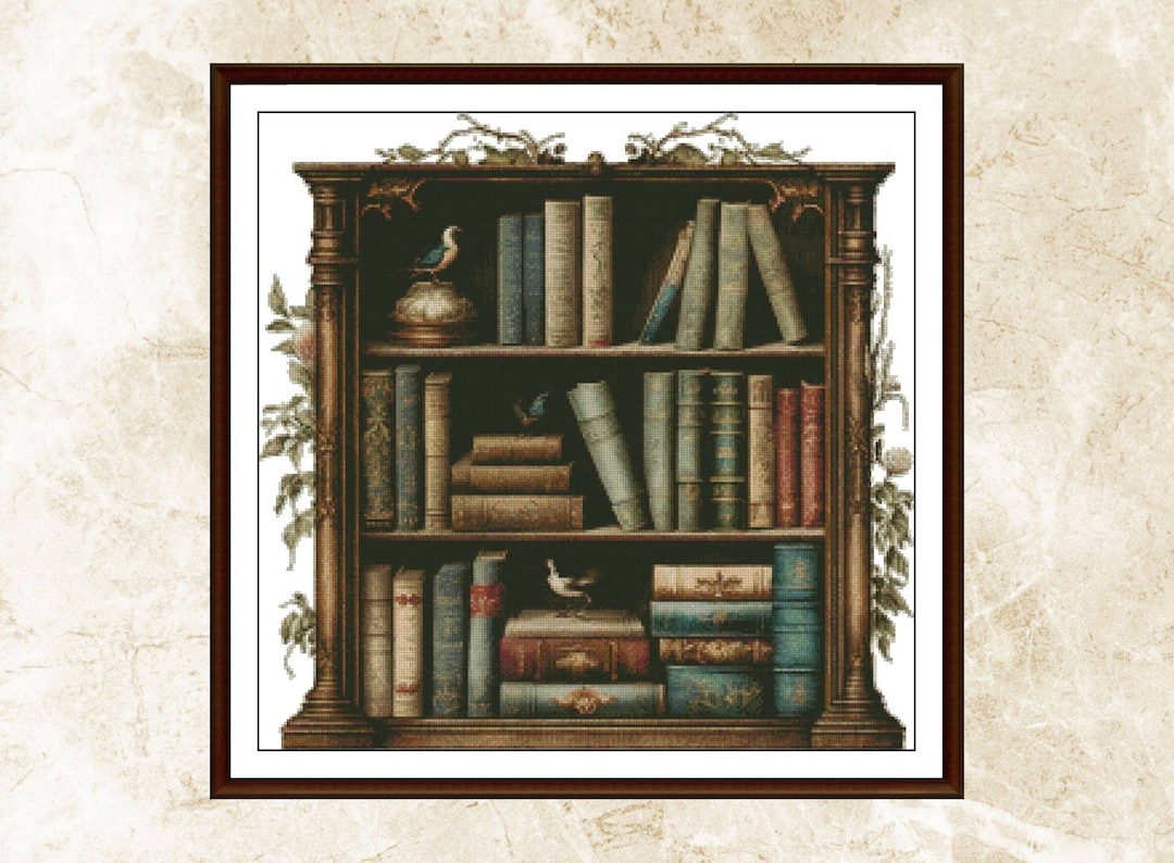 Bookshelf Cross Stitch Pattern,books and Birds,counted Cross Stitch ...