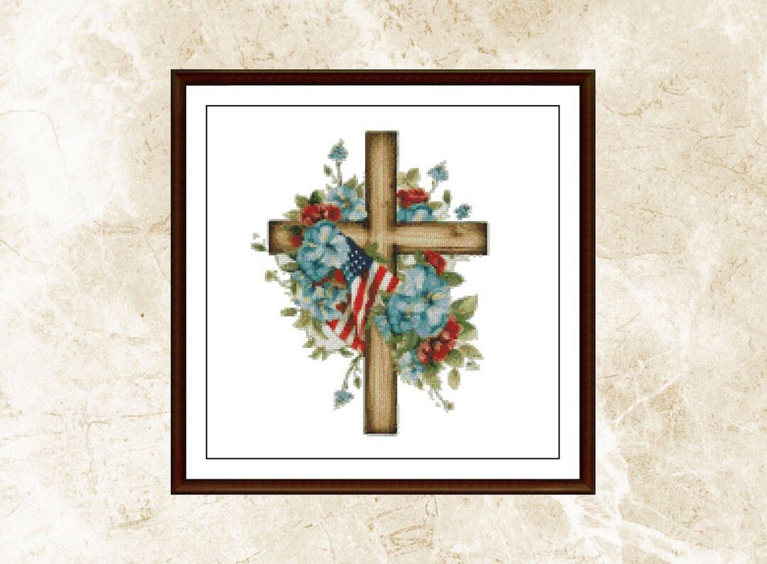 Watercolor Cross Stitch Pattern,american Flag With a Cross,embroidery ...