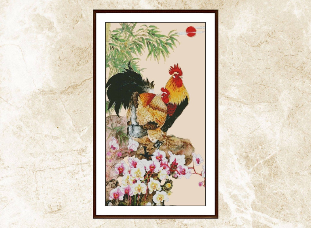 Cockerel Cross Stitch Pattern,chicken and Rooster , Orchid Plants ...