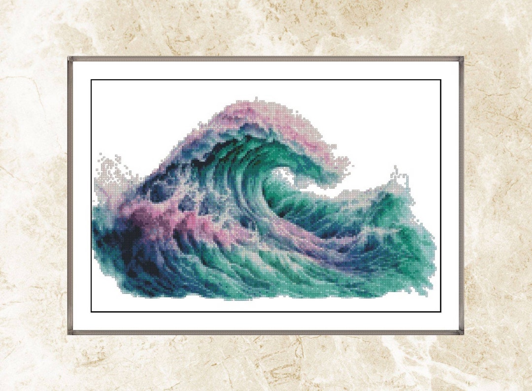 Watercolor Cross Stitch Pattern,waves Ocean,sea,pattern Keeper,xstitch ...