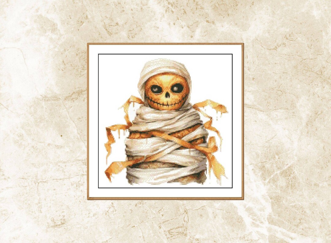 Watercolor Cross Stitch Pattern,mummy-wrapped Pumpkin,pattern Keeper ...