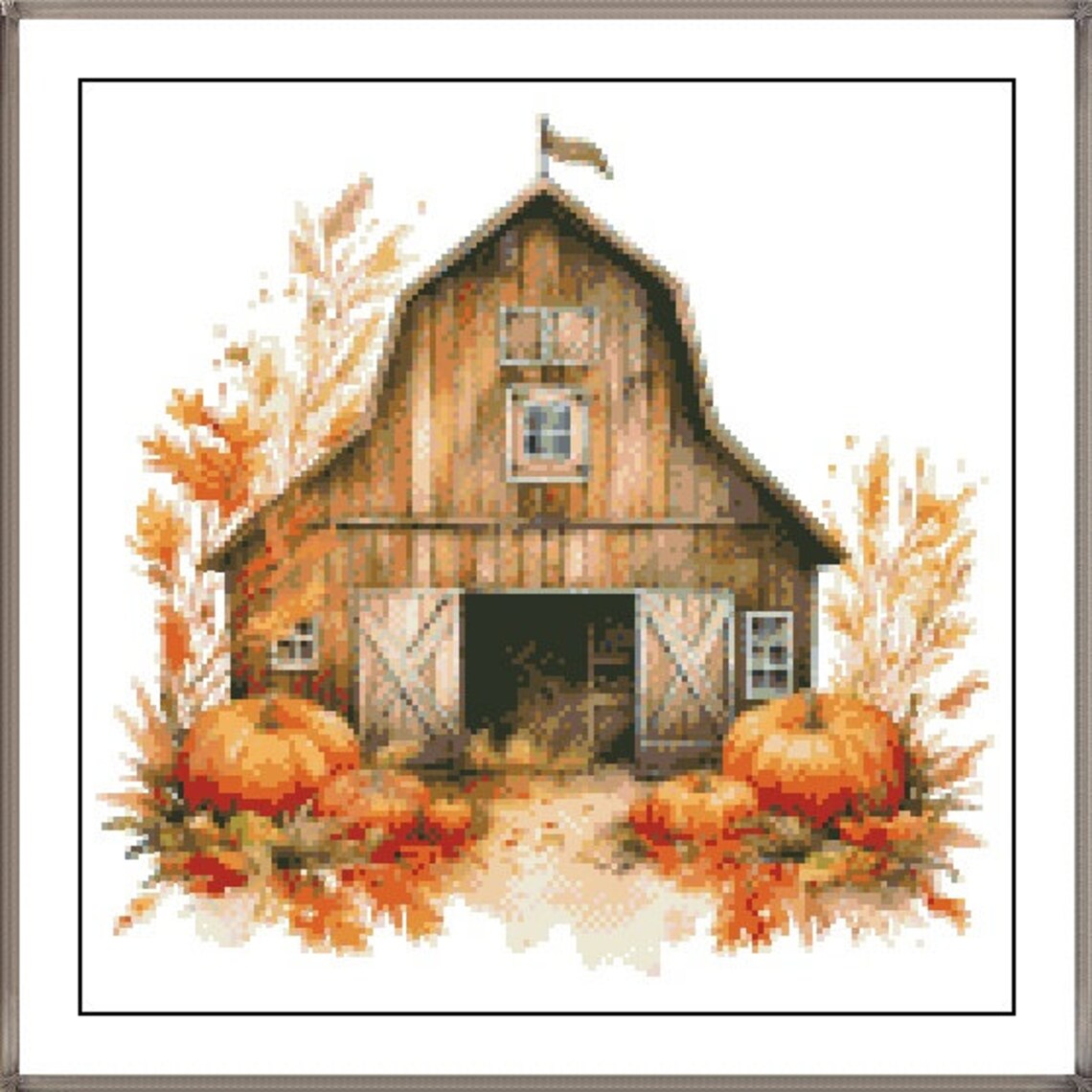 Watercolor Cross Stitch Pattern,autumn Farm Barn,pattern Keeper,xstitch ...