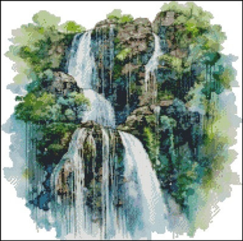 Watercolor Waterfall Cross Stitch Pattern,nature,pattern Keeper ...