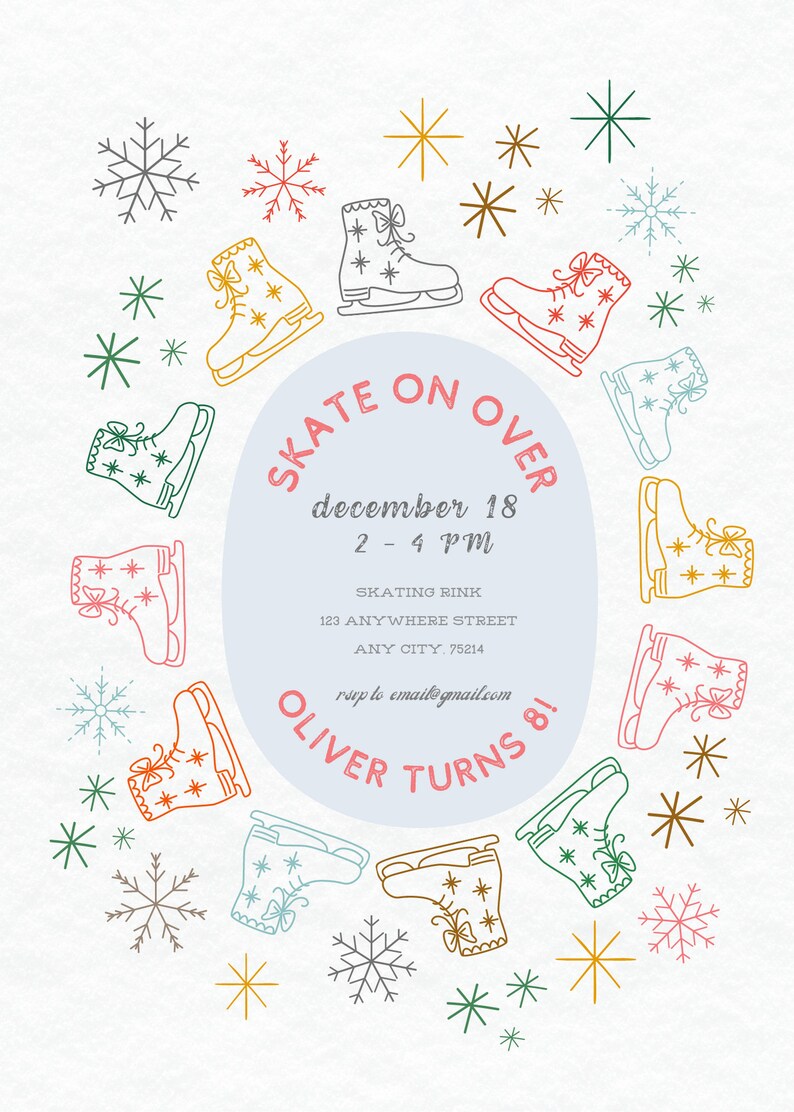 Skate on Over Birthday Invitation, Ice Skating Birthday Invite, Skate ...