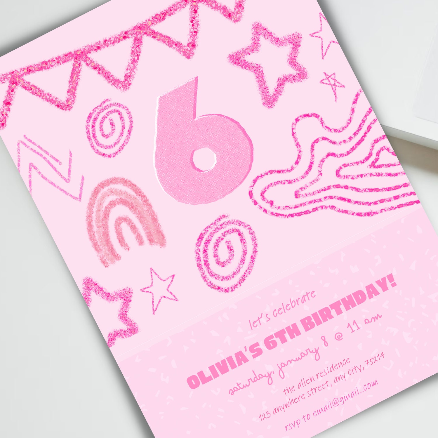 Editable Pink 6th Birthday Invitation Template Glitter Birthday Party ...