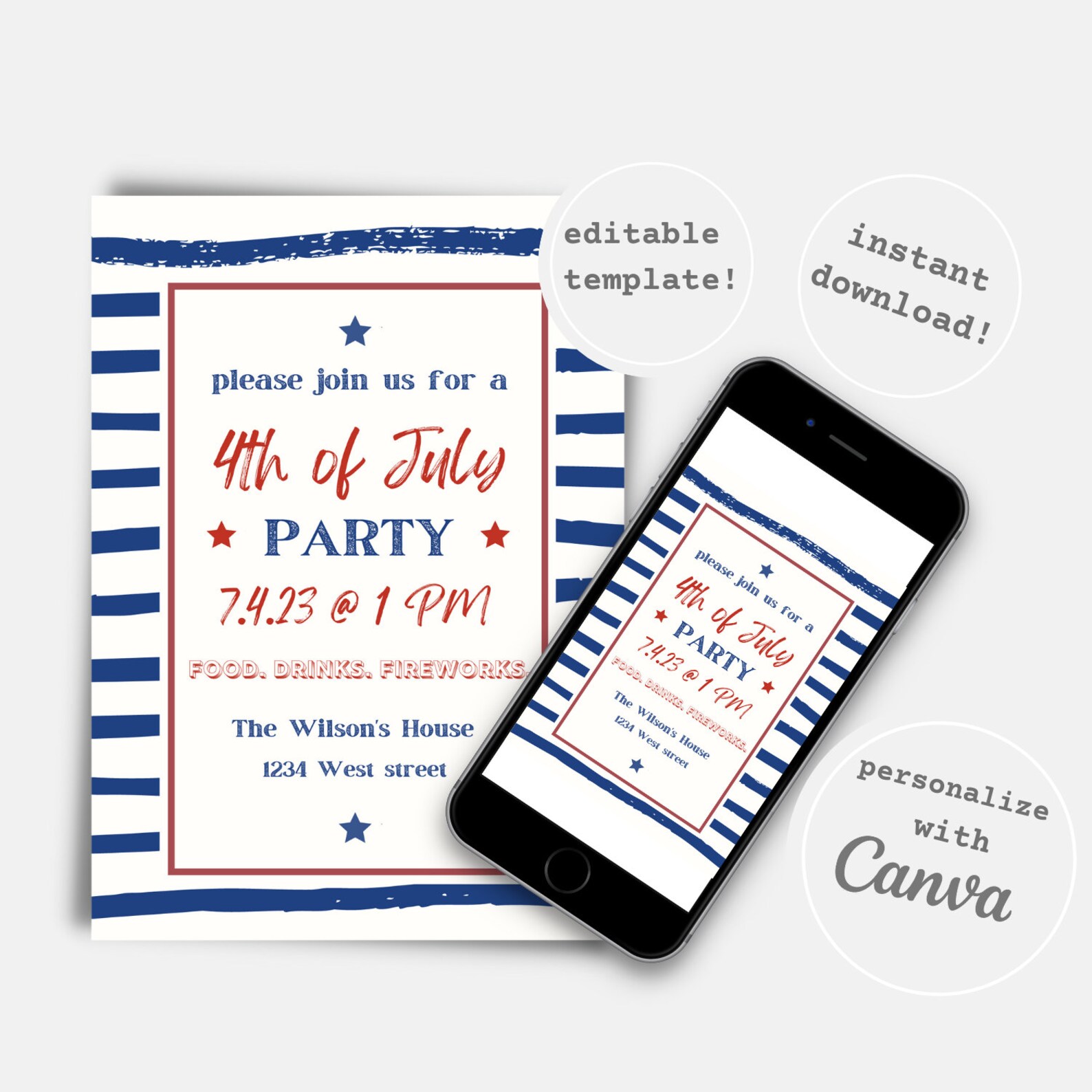 Fourth of July Party Digital Invite, 4th of July Invite Template, 4th ...