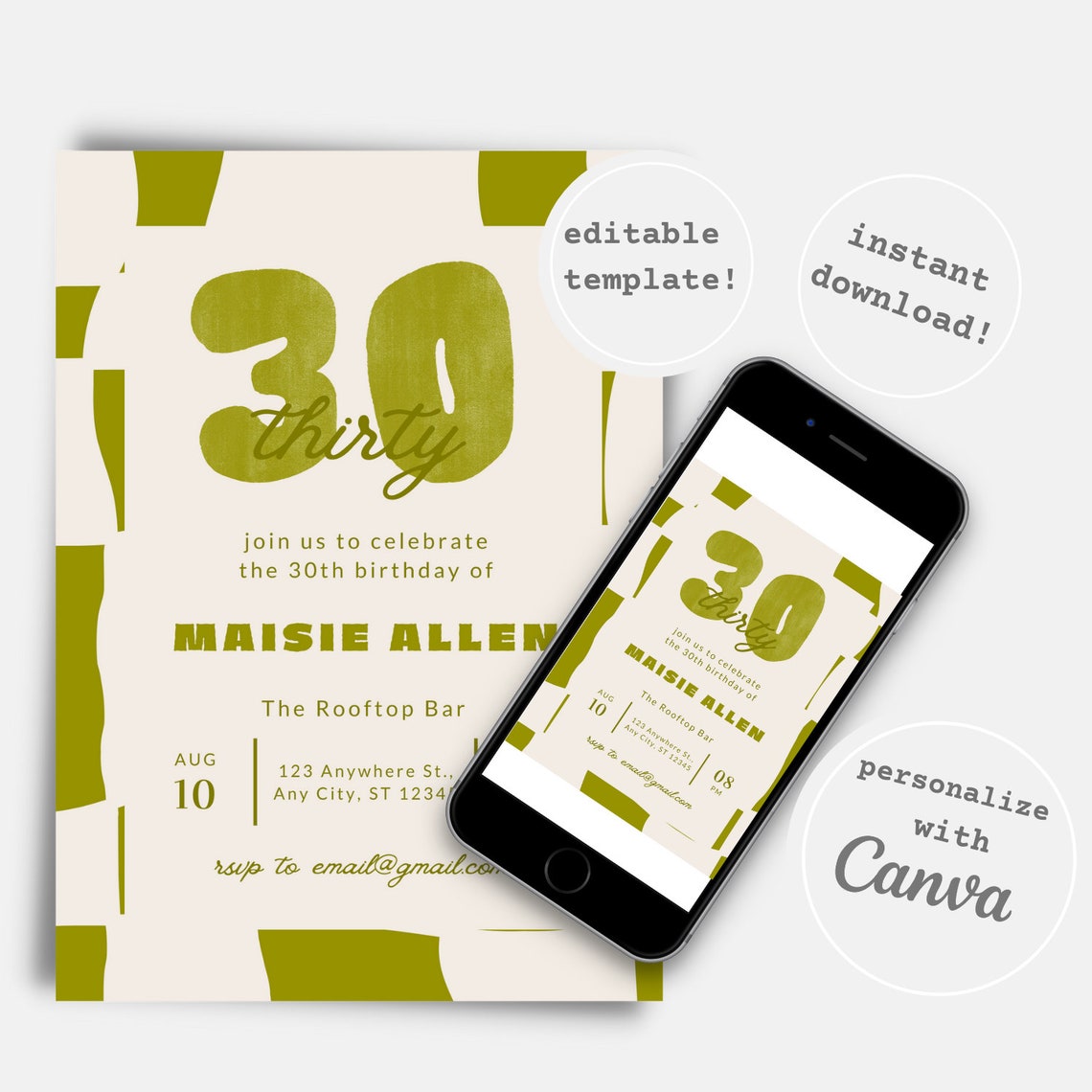 30th Birthday Invitation, Retro Green Checkered Invite, 30th Birthday ...