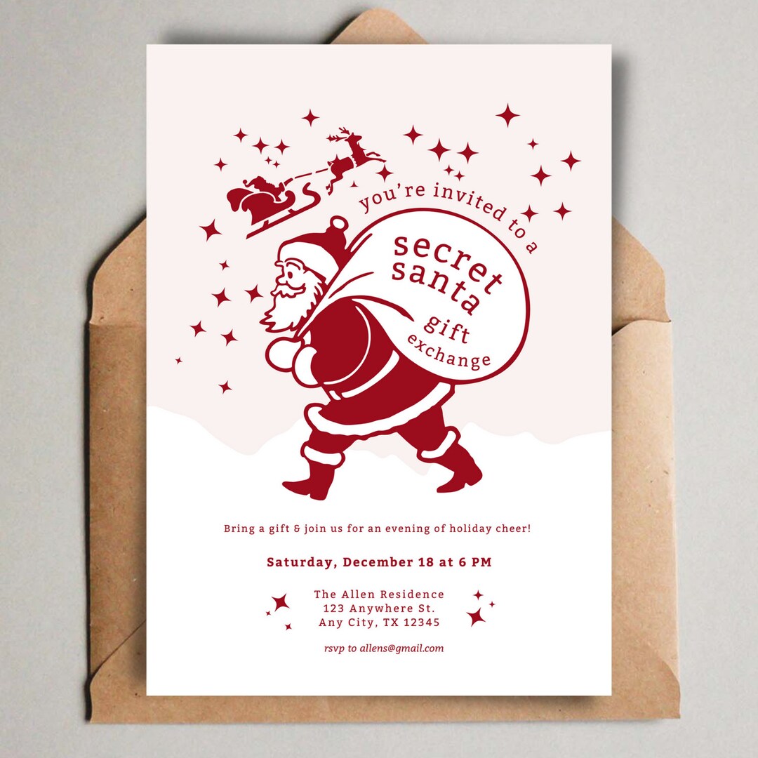 Editable Secret Santa Holiday Party Invite,christmas Party Invite ...