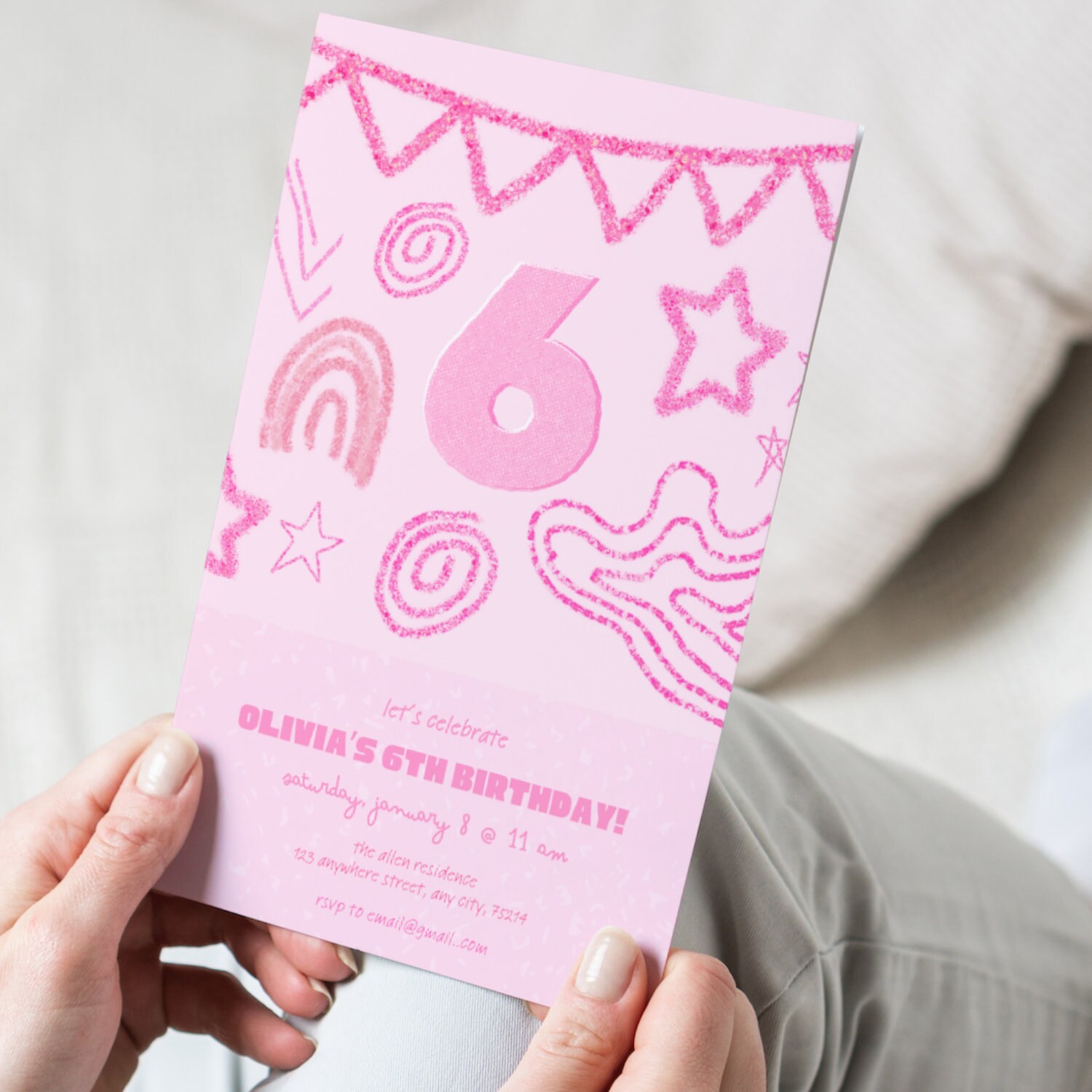 Editable Pink 6th Birthday Invitation Template Glitter Birthday Party ...