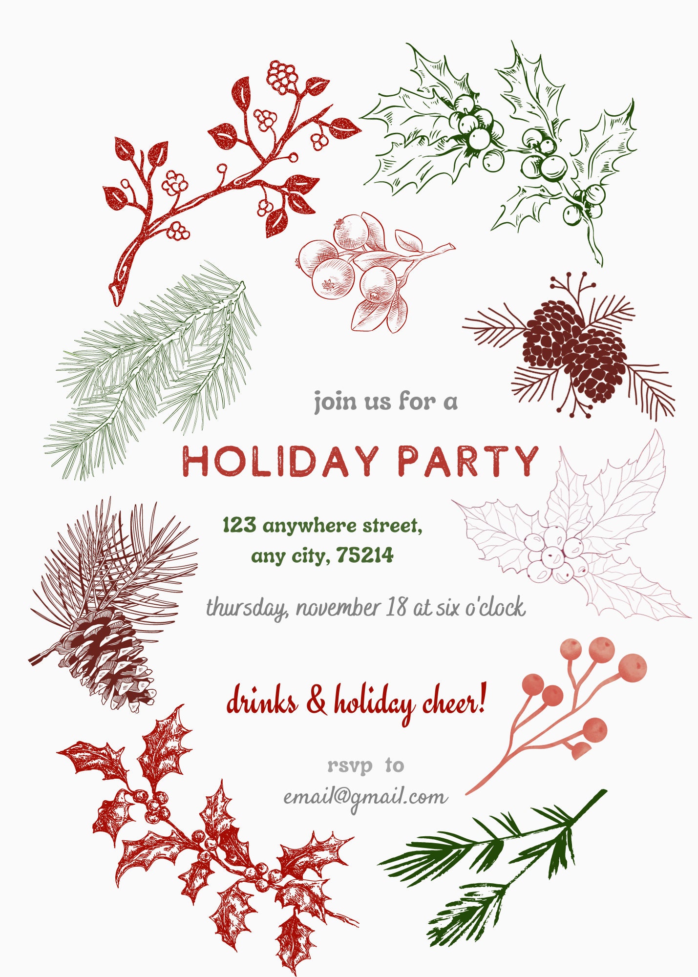 Editable Digital Festive Holiday Party Invite, 5x7, Christmas Party ...