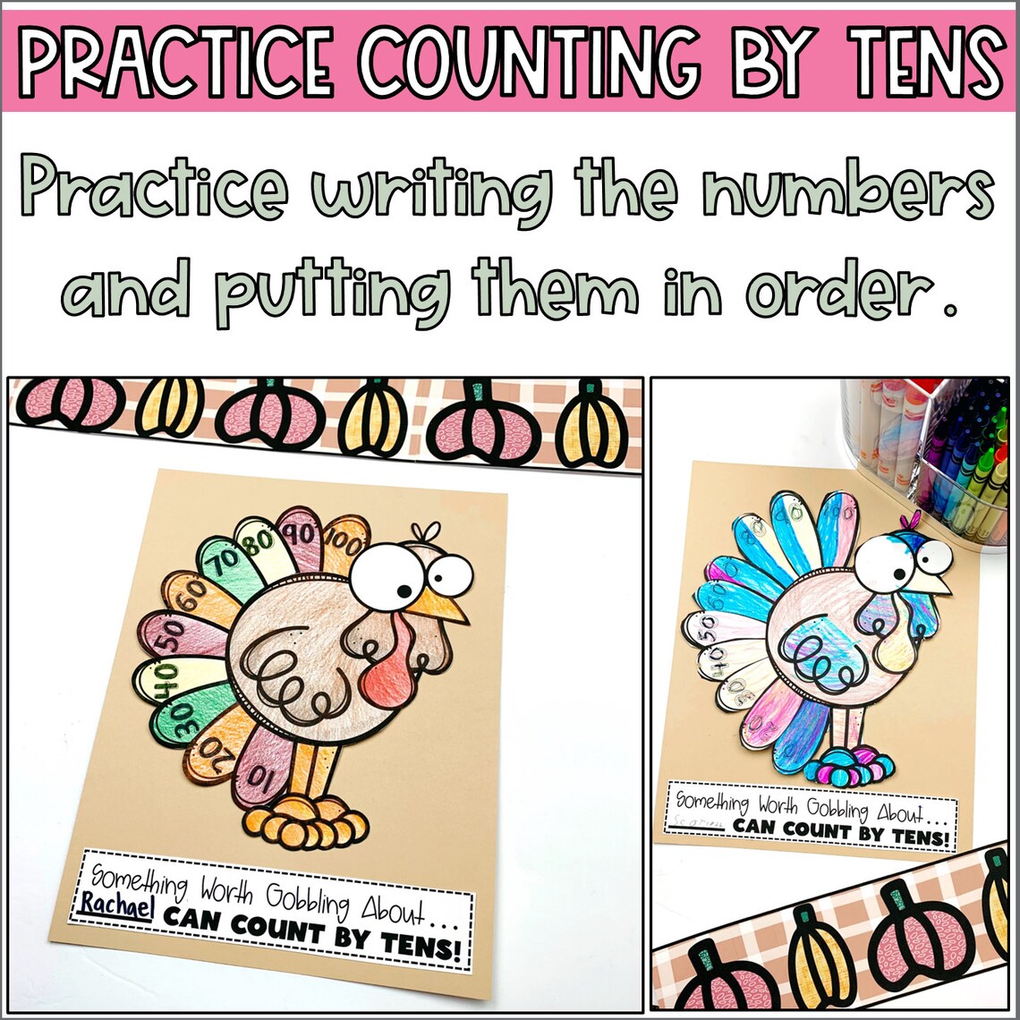 Turkey Counting Craft for Kids | Counting to 10 & Counting by Tens ...