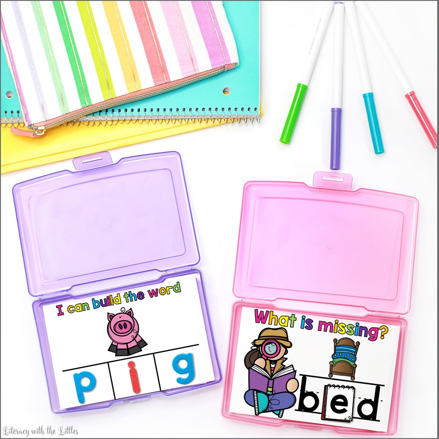 CVC Words Task Cards Blending Easy Short Vowel Words Beginning Reader ...