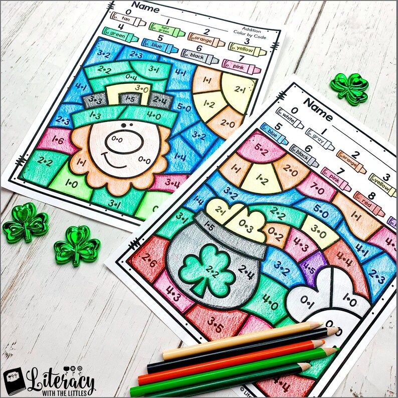 St. Patrick's Day Color by Code Printables | March Addition Activities ...