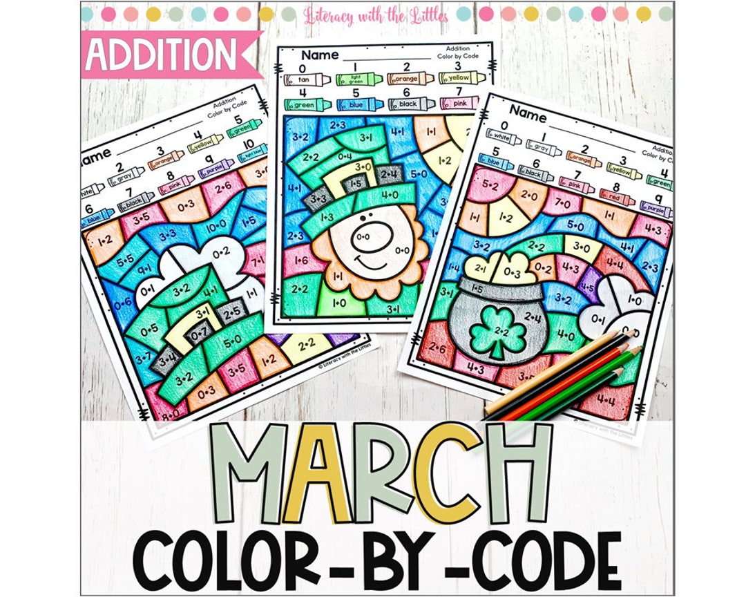 St. Patrick's Day Color by Code Printables | March Addition Activities ...