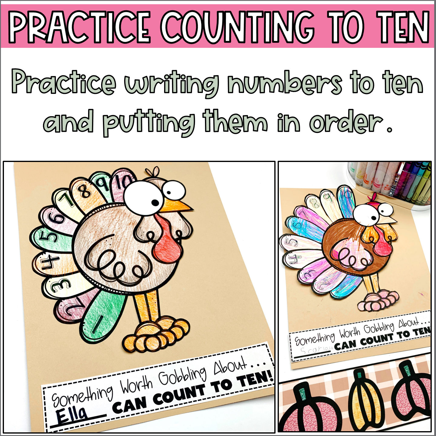 Turkey Counting Craft for Kids | Counting to 10 & Counting by Tens ...